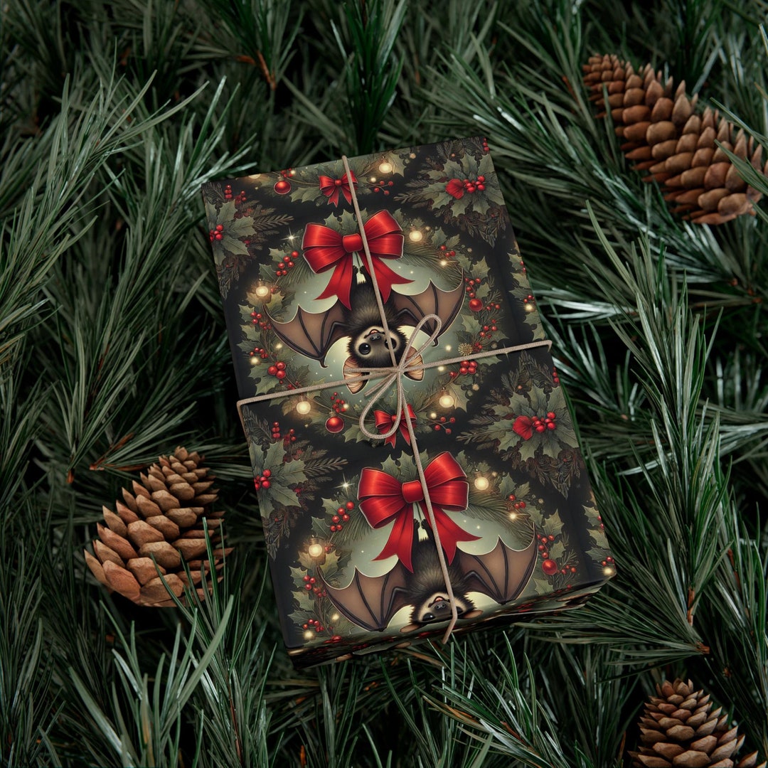 Cute Bat Goth Christmas Wrapping Paper, Gothmas Gift Wrap Roll ...