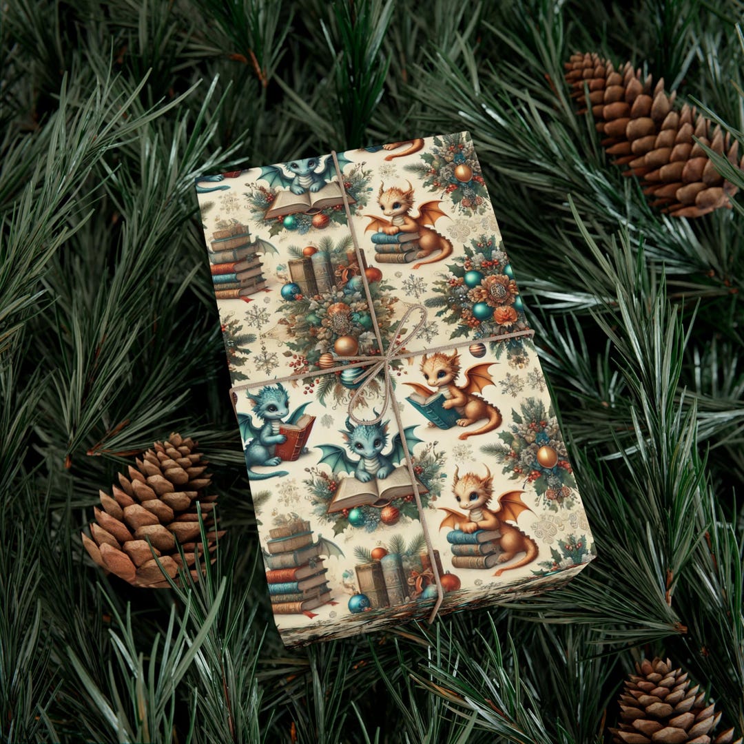 Bookish Dragon Gift Wrapping, Dragon Festive Book Wrap for Christmas ...