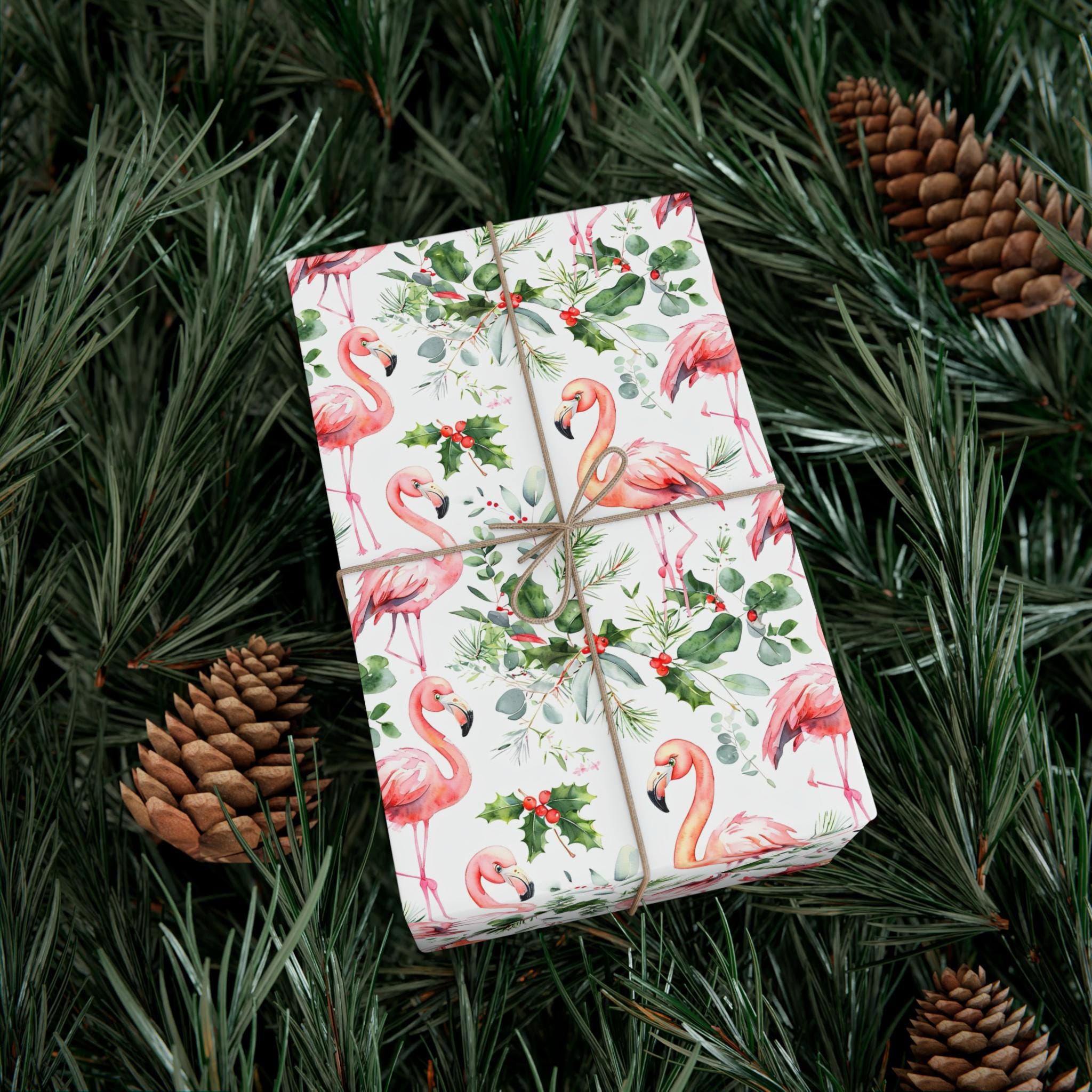 Tropical Flamingo Christmas Wrapping Paper Roll, Festive Flamingo ...