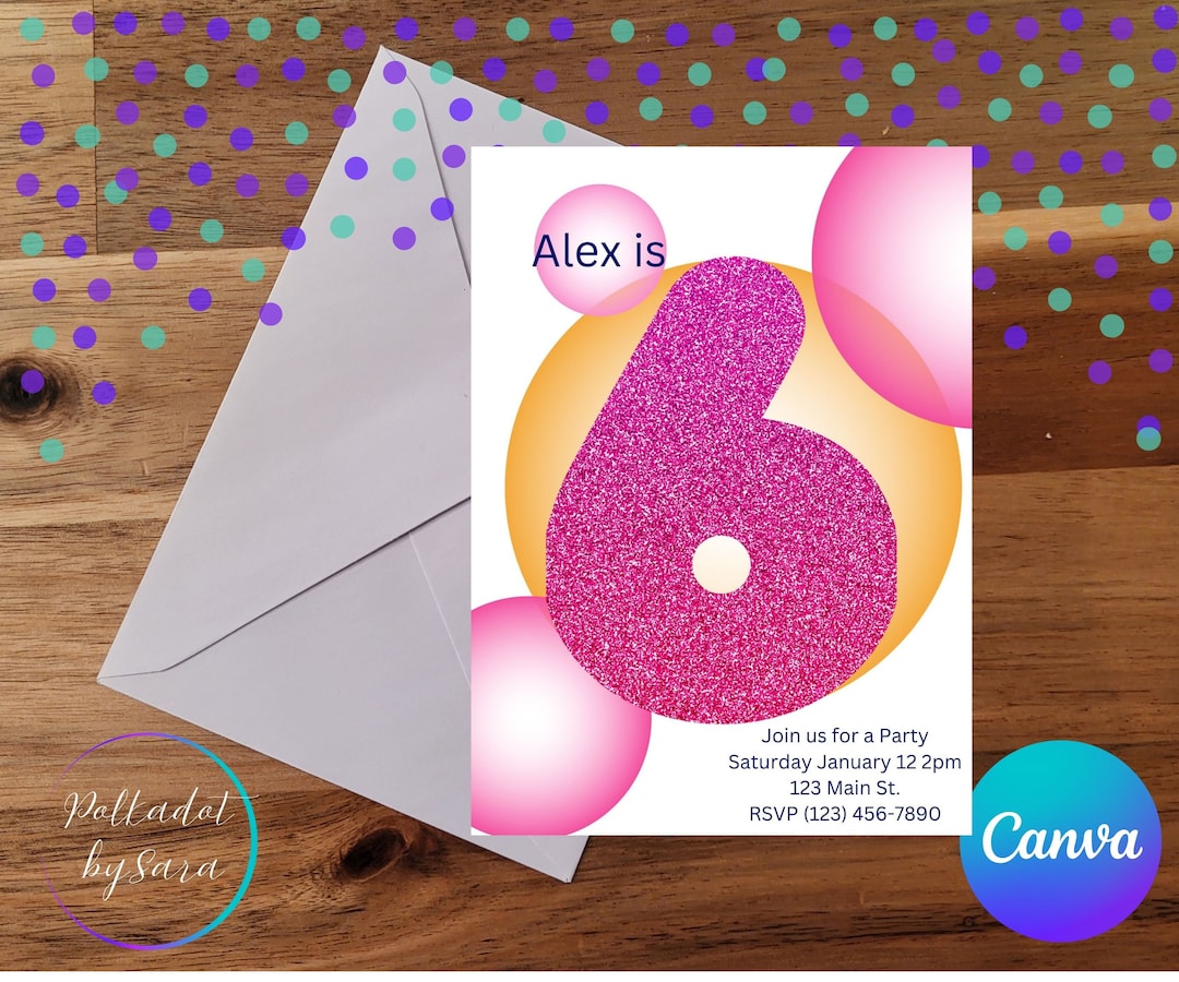 Glitter 6 Birthday Invitation Template - Etsy