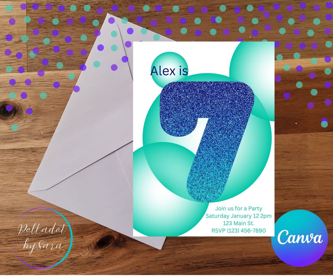 Glitter 7 Birthday Invitation Template - Etsy