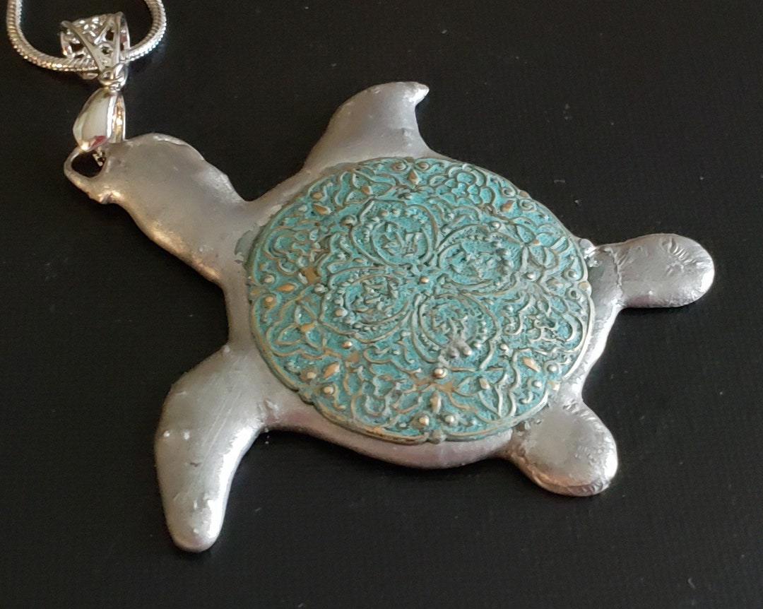 Whimsical Sea Turtle Silver Necklace Torch-fired Pewter High Silver ...