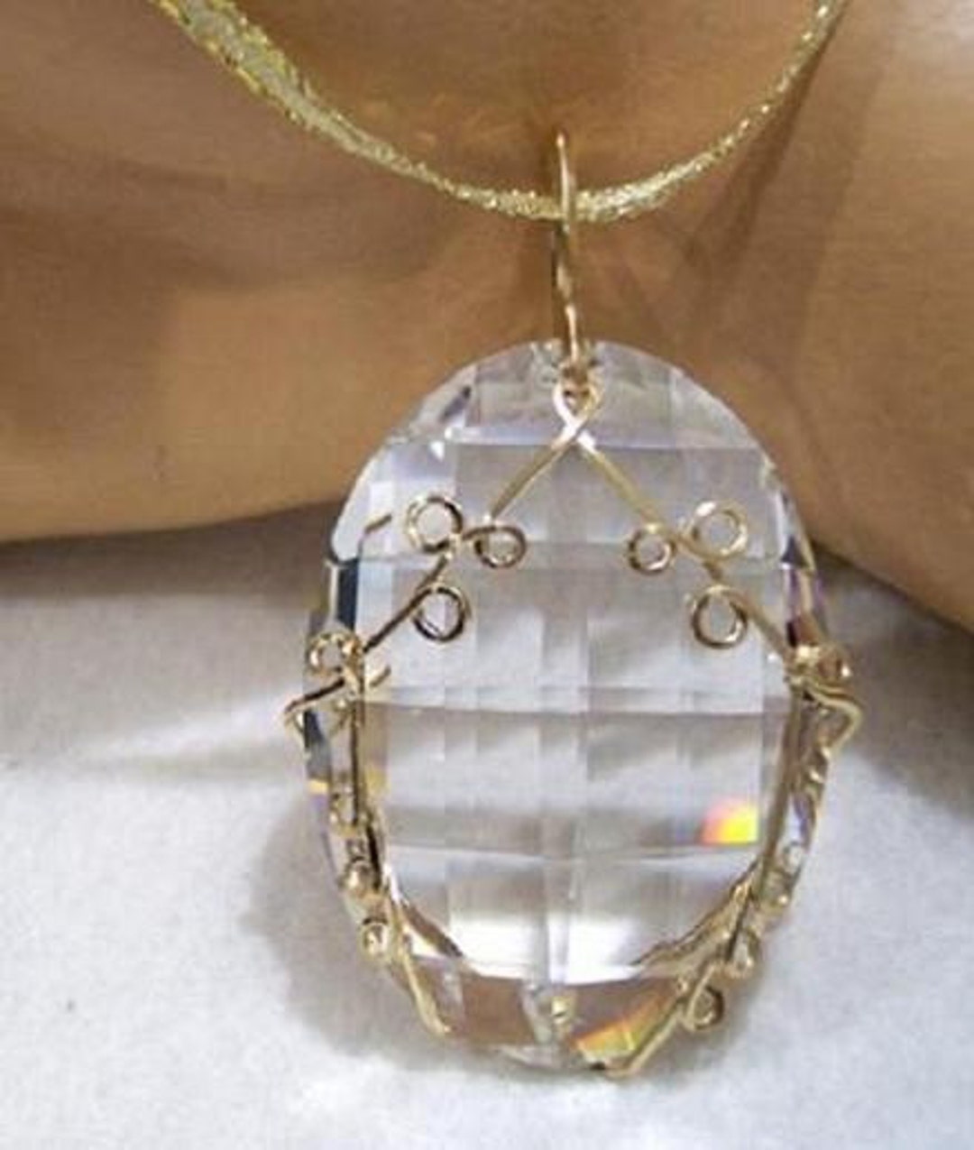 Crystal Checkerboard Cut Oval 14K Yellow Gold GF OOAK Pendant - Etsy
