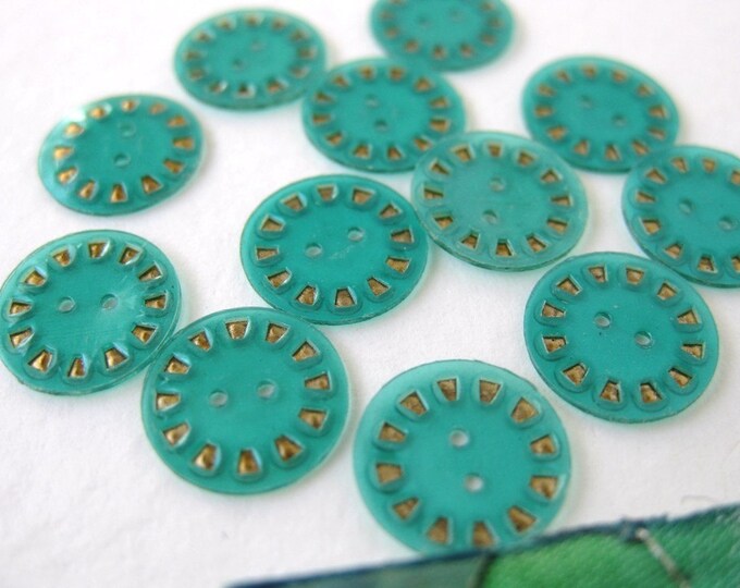 Vintage Sequin Buttons. Emerald Green and Gold 2 Hole 10mm But0132 (20 ...