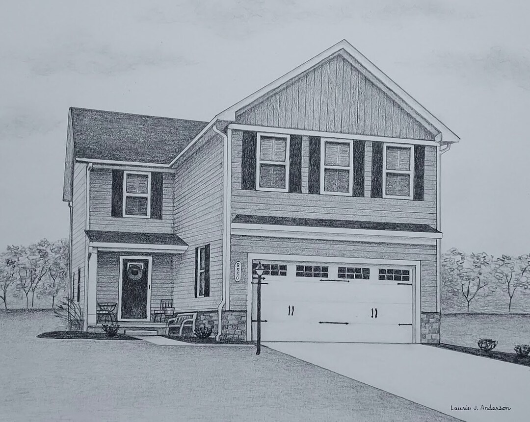 11x14 House Portrait Sketch Graphite Pencil Drawing of Your Home With ...