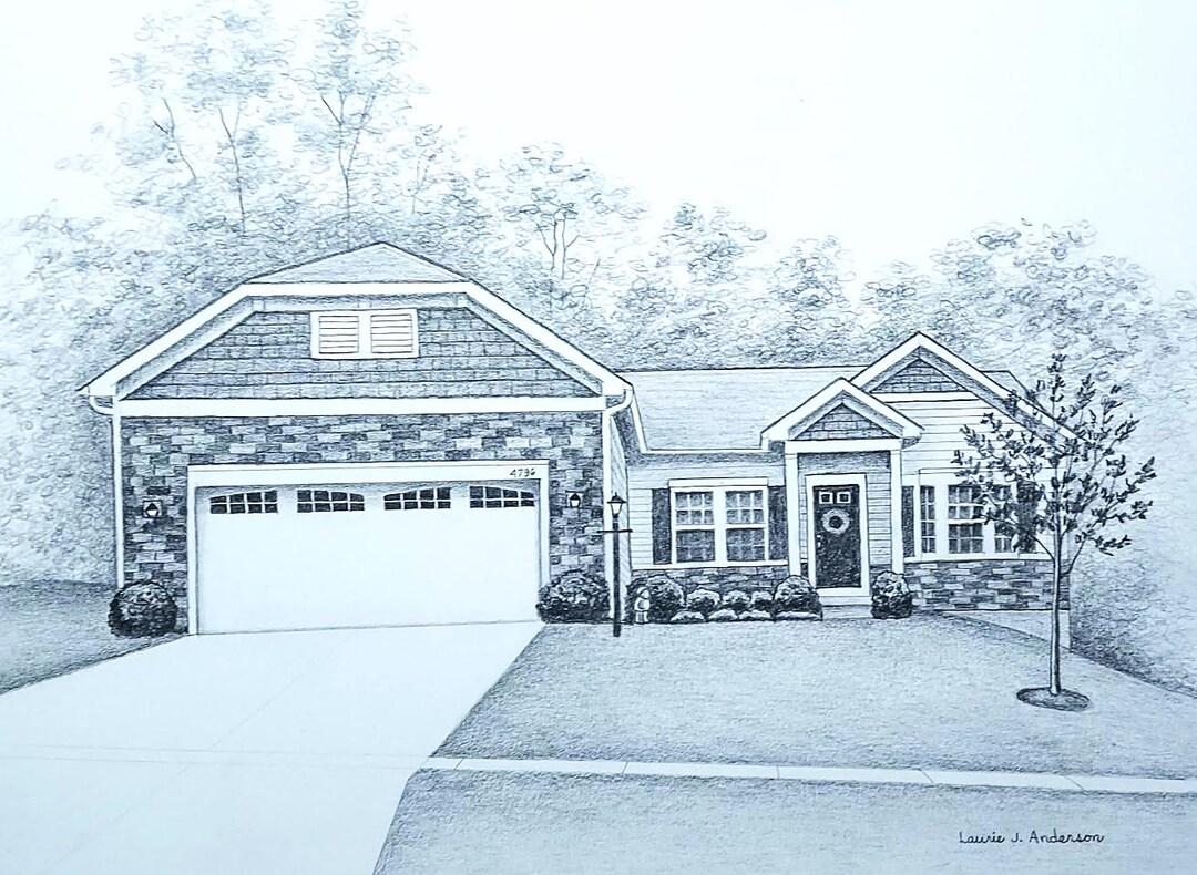 House Portrait Sketch in Graphite/pencil of Your Home 11x14 With Mat - Etsy