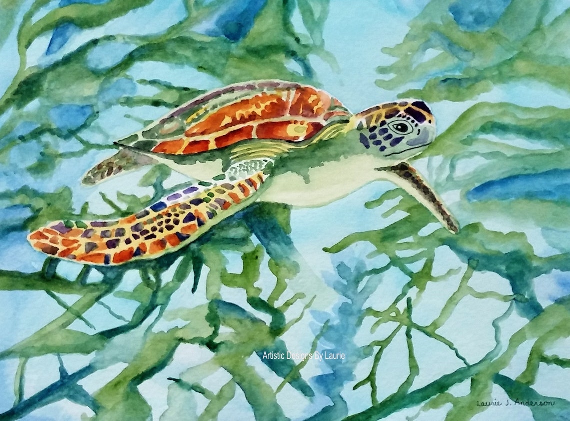 8x10 Art Print Sea Turtle Loggerhead, Turtle Swimming in Ocean - Etsy