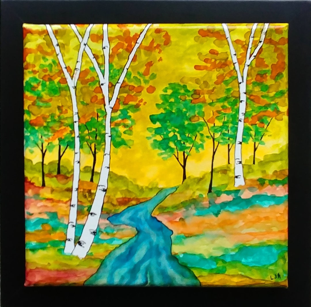 Alcohol Ink Canvas Landscape Painting Including Frame 10x10 - Etsy