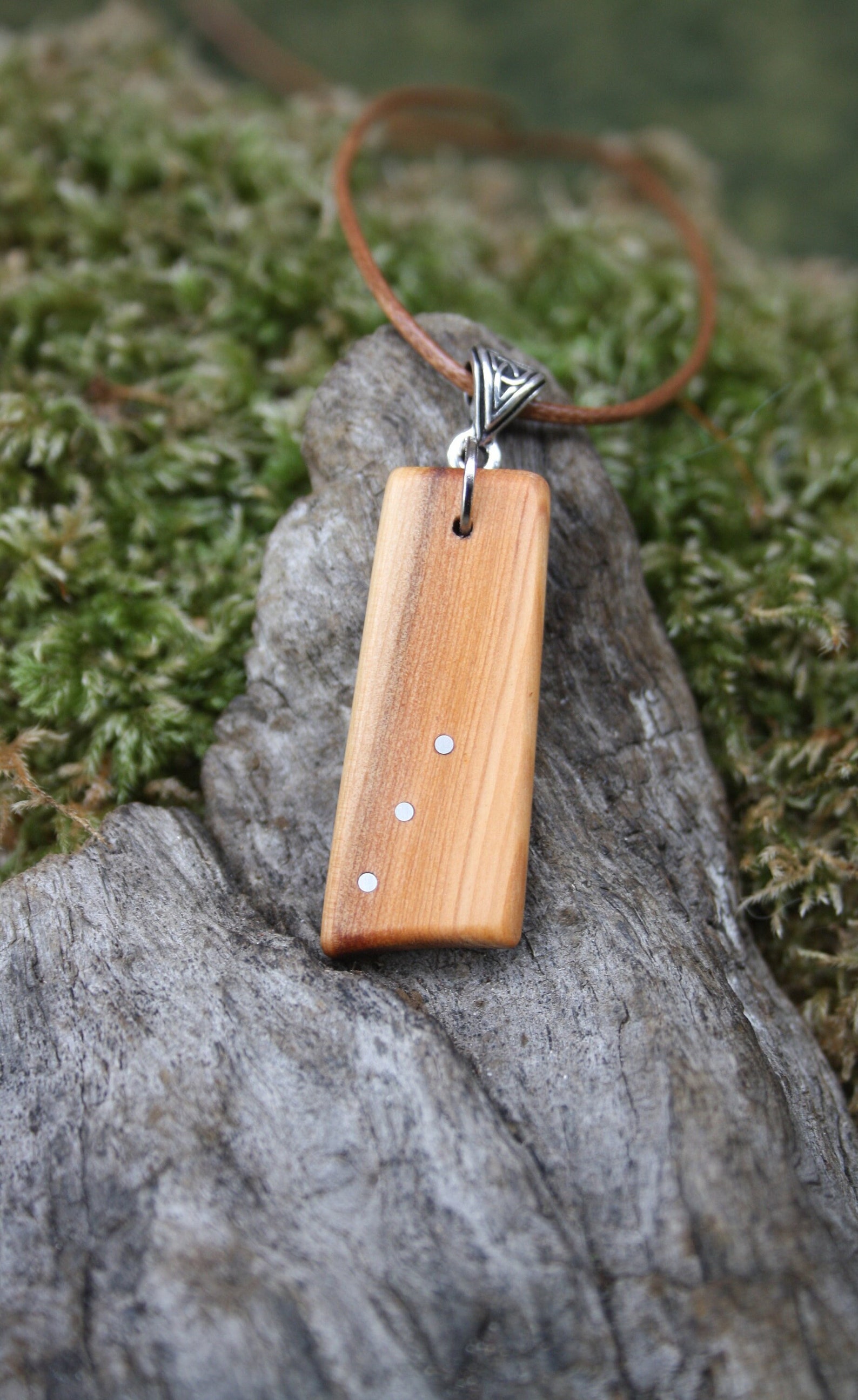 Irish Yew Wood Pendant With Sterling Silver Inlays, Handmade 5th ...