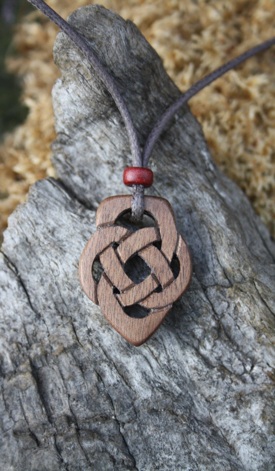 Handcarved Celtic Fatherhood Knot Pendant, Unique Walnut Celtic Father ...