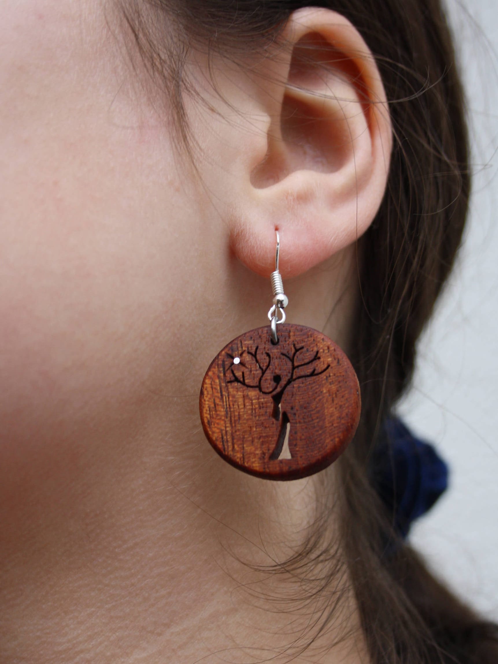 Hand-carved Tree Goddess Earrings Unique Mahogany Woman Tree - Etsy