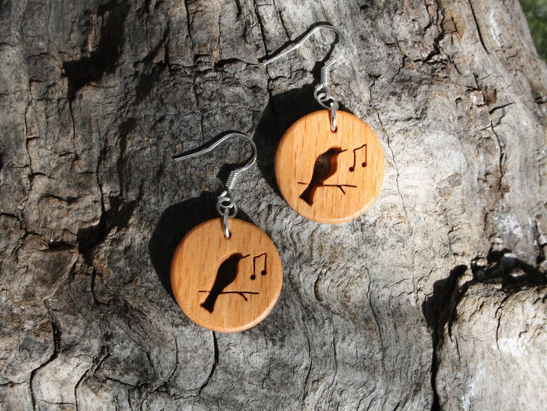 Irish Beech Wood Song Bird Earrings Wooden Black Bird - Etsy