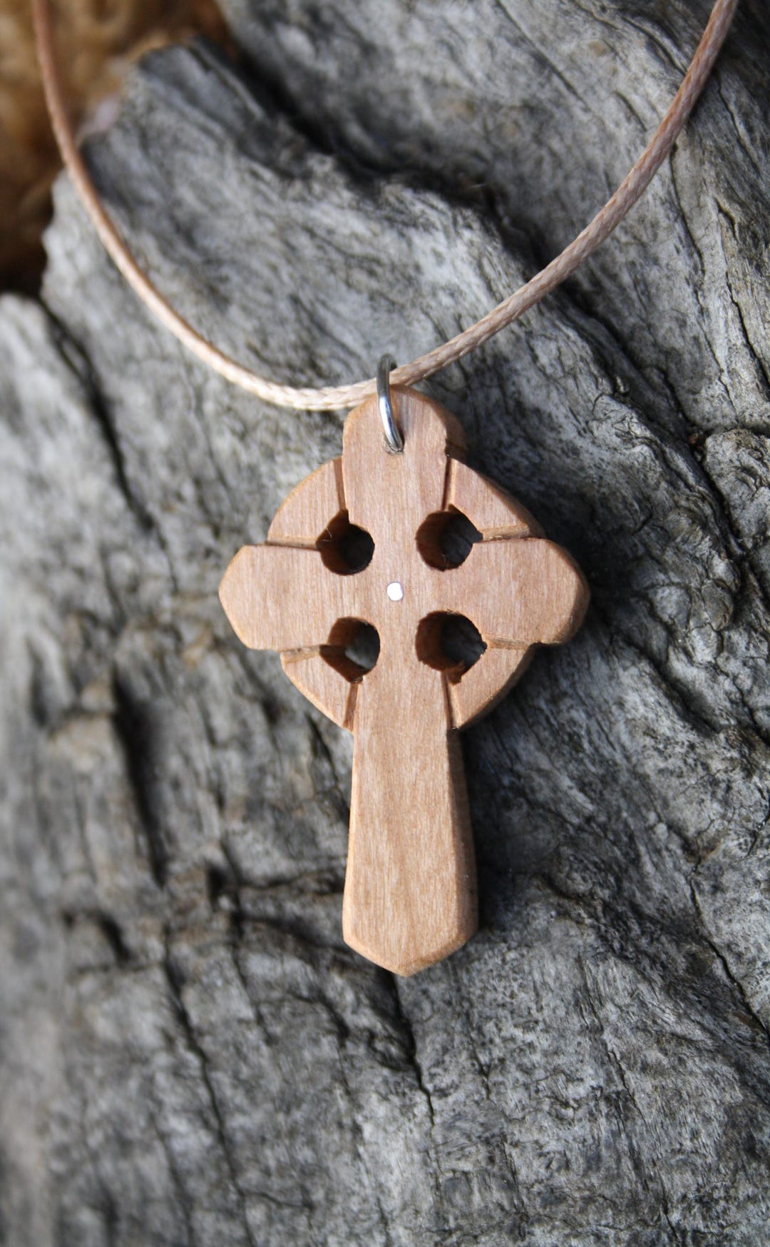 Wild Irish Cherry Wood Celtic Cross Pendant: Handmade Celtic Wooden ...