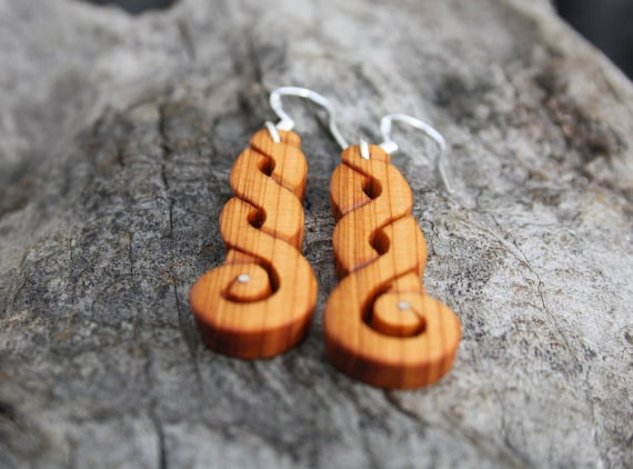 Hand-carved Celtic Knot Earrings Irish Yew Wood Long Celtic | Etsy