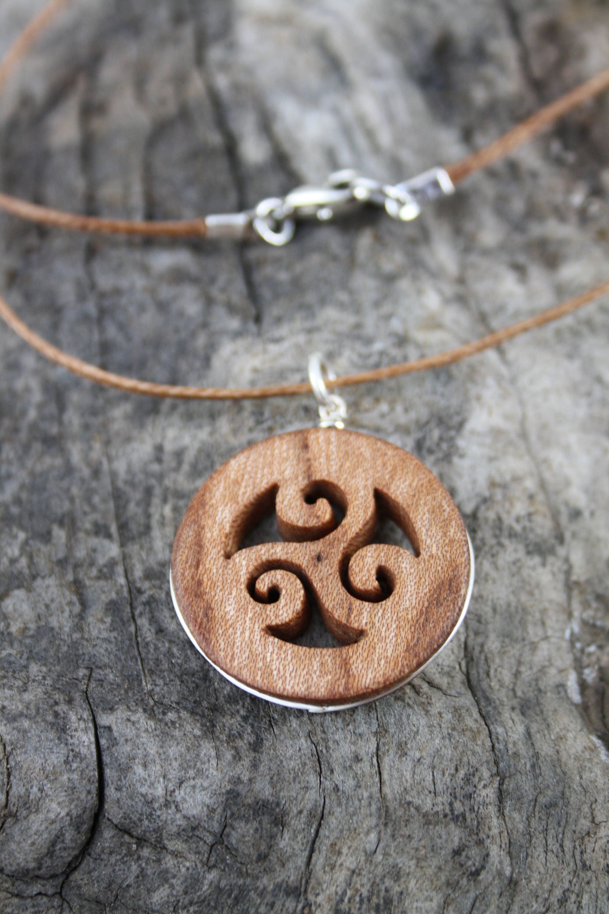 Irish Elm Triskelion Pendant Handcarved Triple Spiral Celtic | Etsy