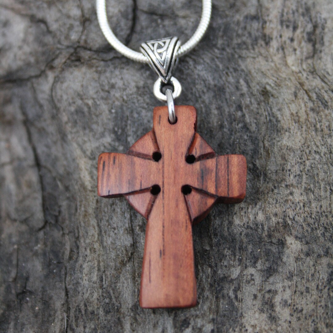 Celtic Wooden Cross Necklace, Hand-carved Rosewood Cross Pendant, Irish ...
