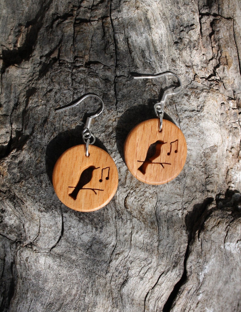 Irish Beech Wood Song Bird Earrings Wooden Black Bird - Etsy