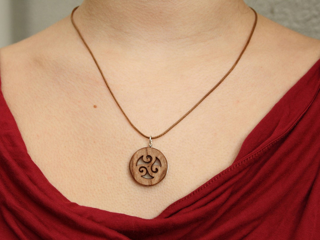 Irish Elm Triskelion Pendant, Handcarved Triple Spiral Celtic Necklace ...