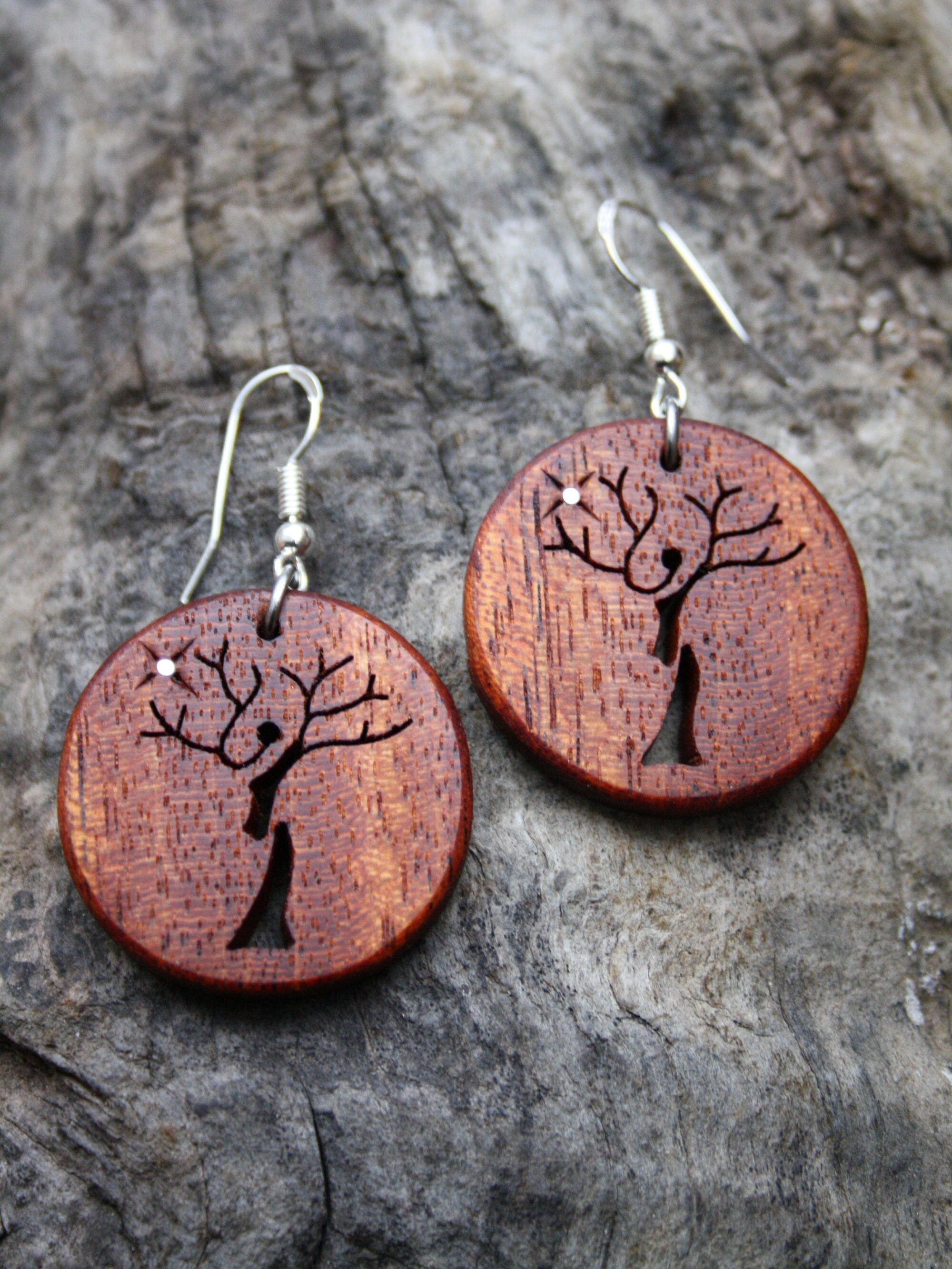 Hand-carved Tree Goddess Earrings Unique Mahogany Woman Tree - Etsy