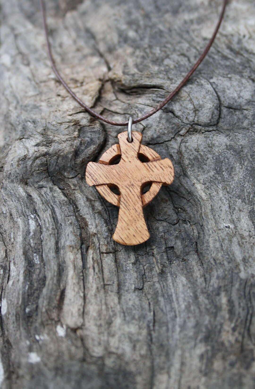 Hand Carved Wooden Celtic Cross Pendant, Irish Chestnut Wood Cross ...