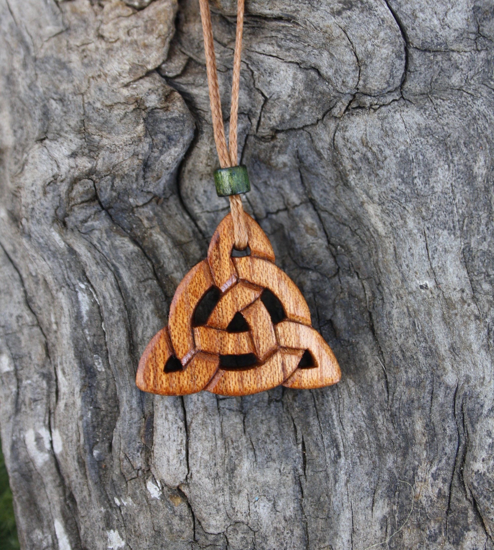 Wooden Triquetra Celtic Pendant: Hand-carved Irish Elm Celtic Knot ...