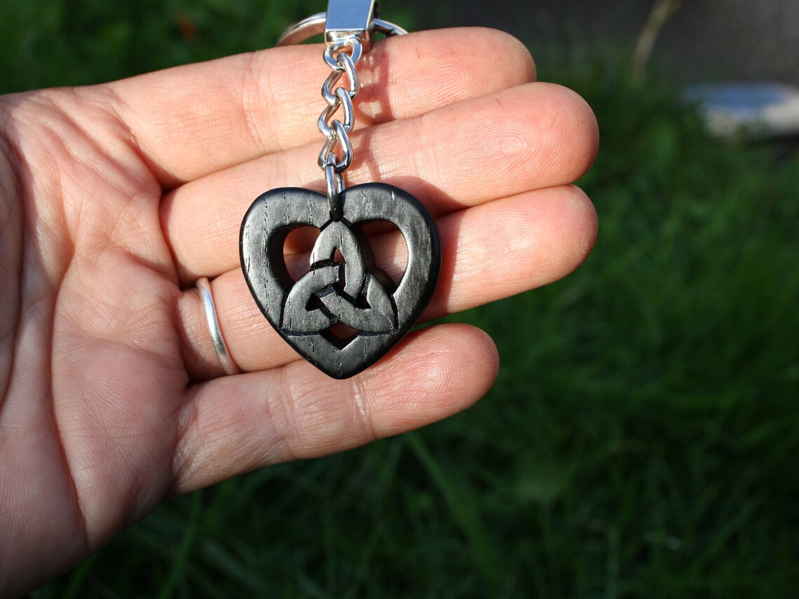 Irish Bog Oak Celtic Heart Wooden Keychain Handcarved 5000 - Etsy