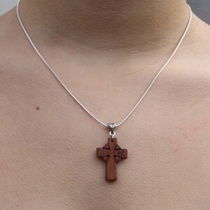 Celtic Wooden Cross Necklace, Hand-carved Rosewood Cross Pendant, Irish ...