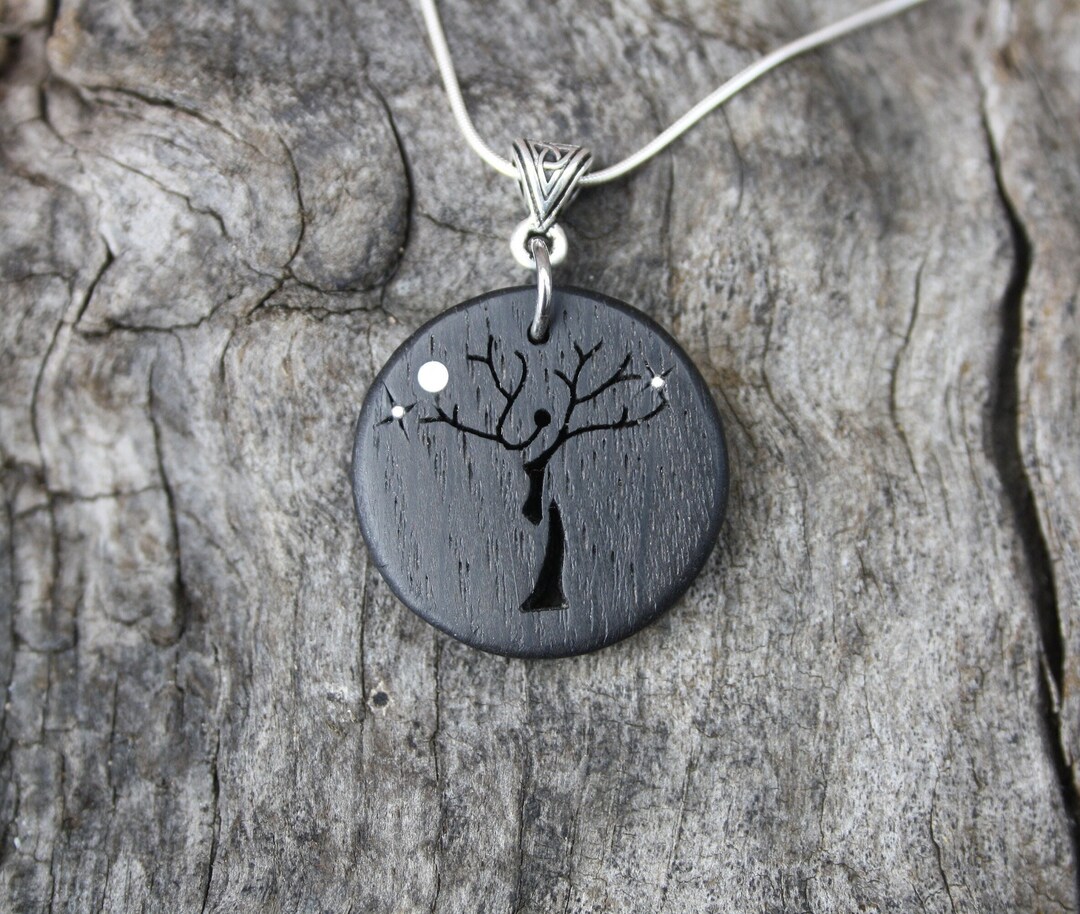 5000 Year Old Irish Bog Oak Tree of Life Lady Pendant With Moon & Stars ...