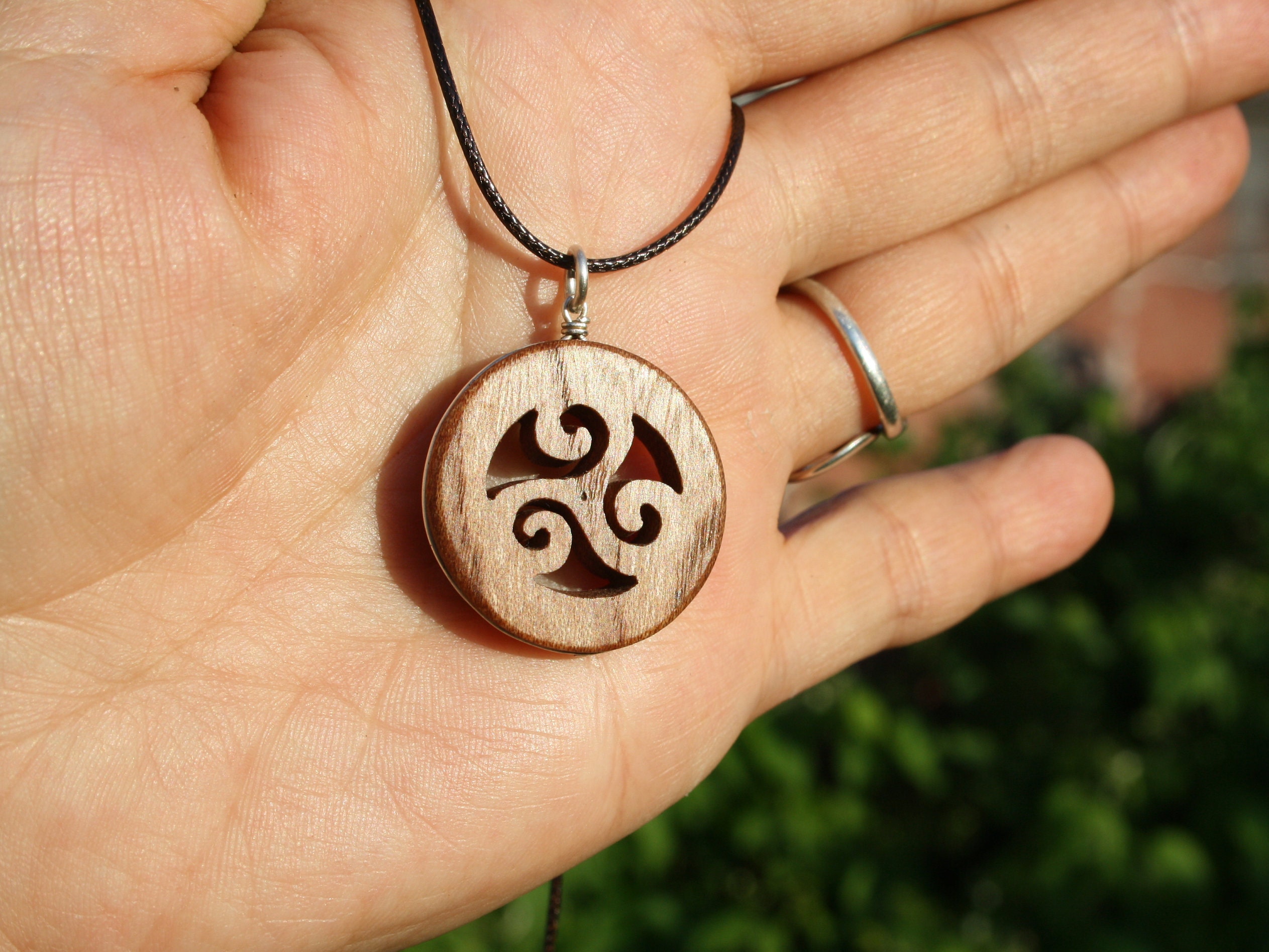 Irish Elm Triskelion Pendant Handcarved Triple Spiral Celtic | Etsy