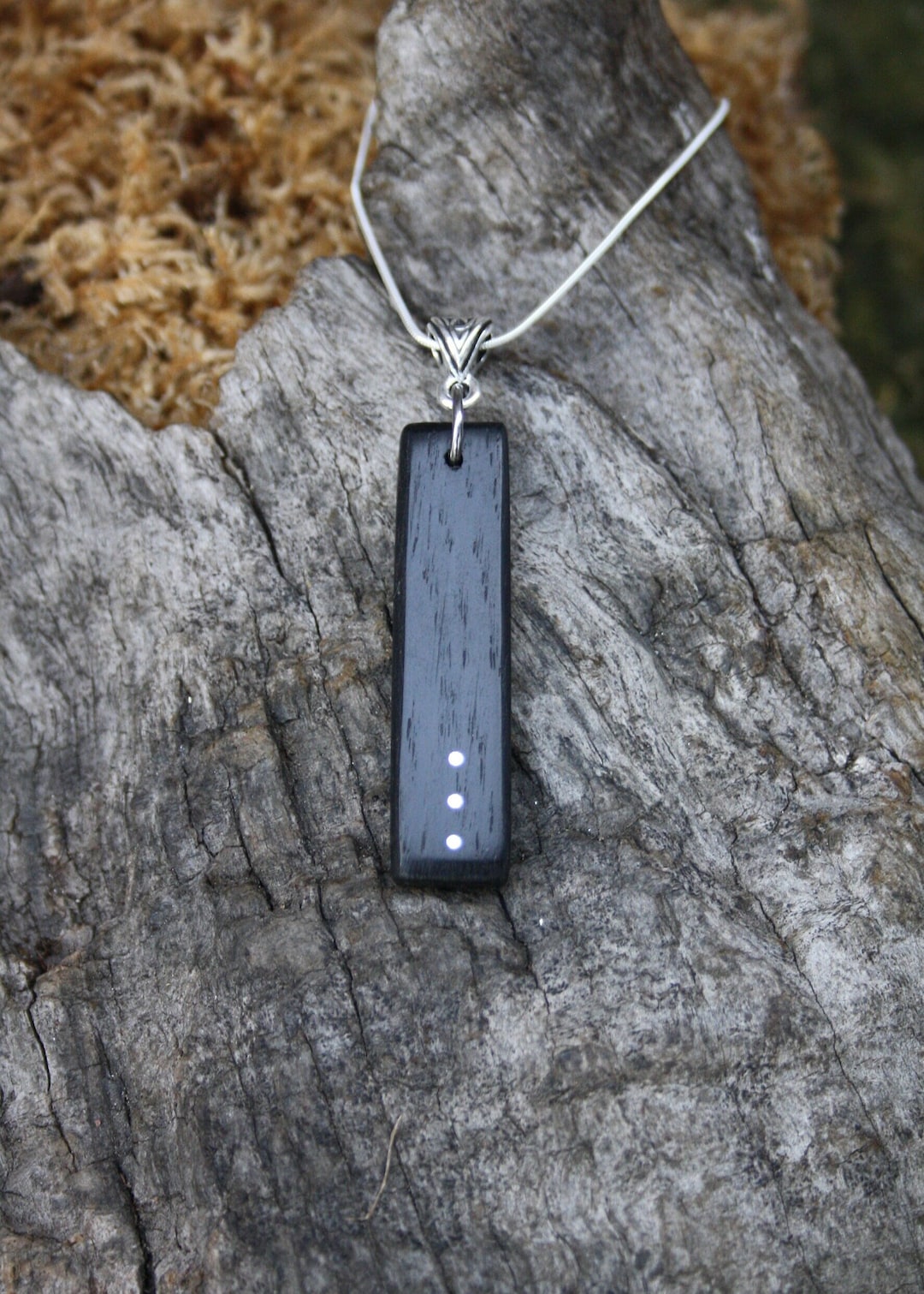 5000 Year Old Bog Oak Necklace: With Sterling Silver Inlays & Chain ...