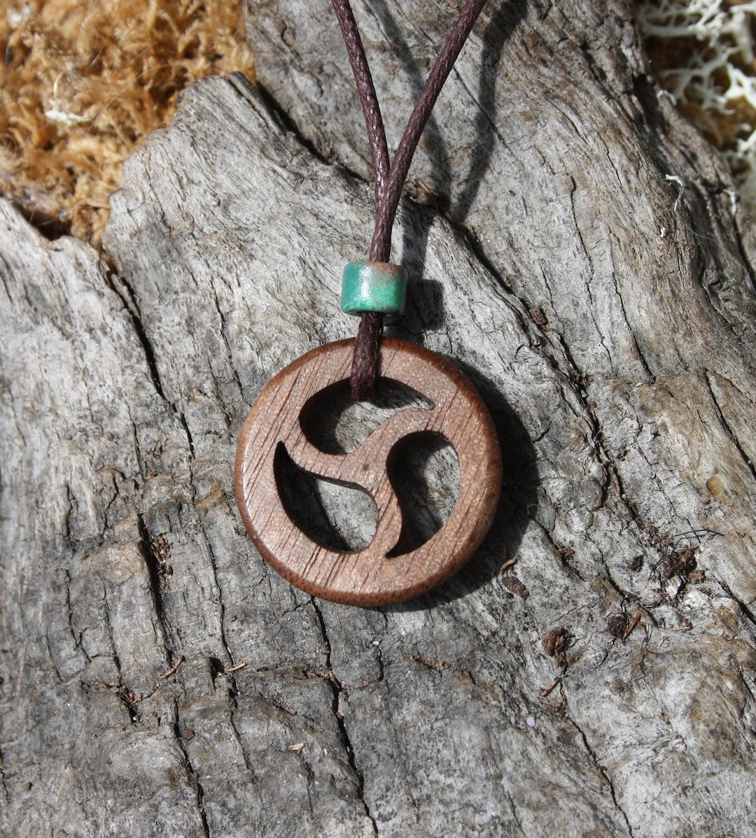 Handcarved Irish Walnut Triskele Pendant, Celtic Triskelion Wooden ...