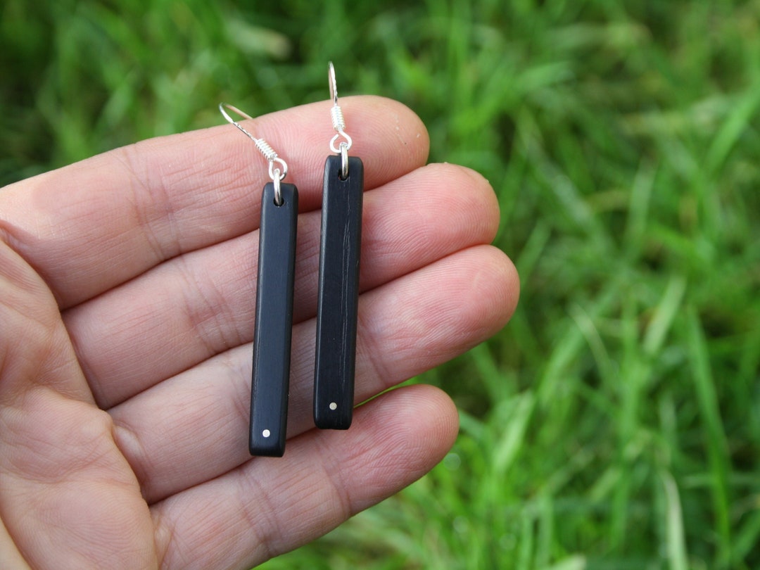 Handcarved Irish Bog Oak Earrings With Sterling Silver Inlays, Celtic ...