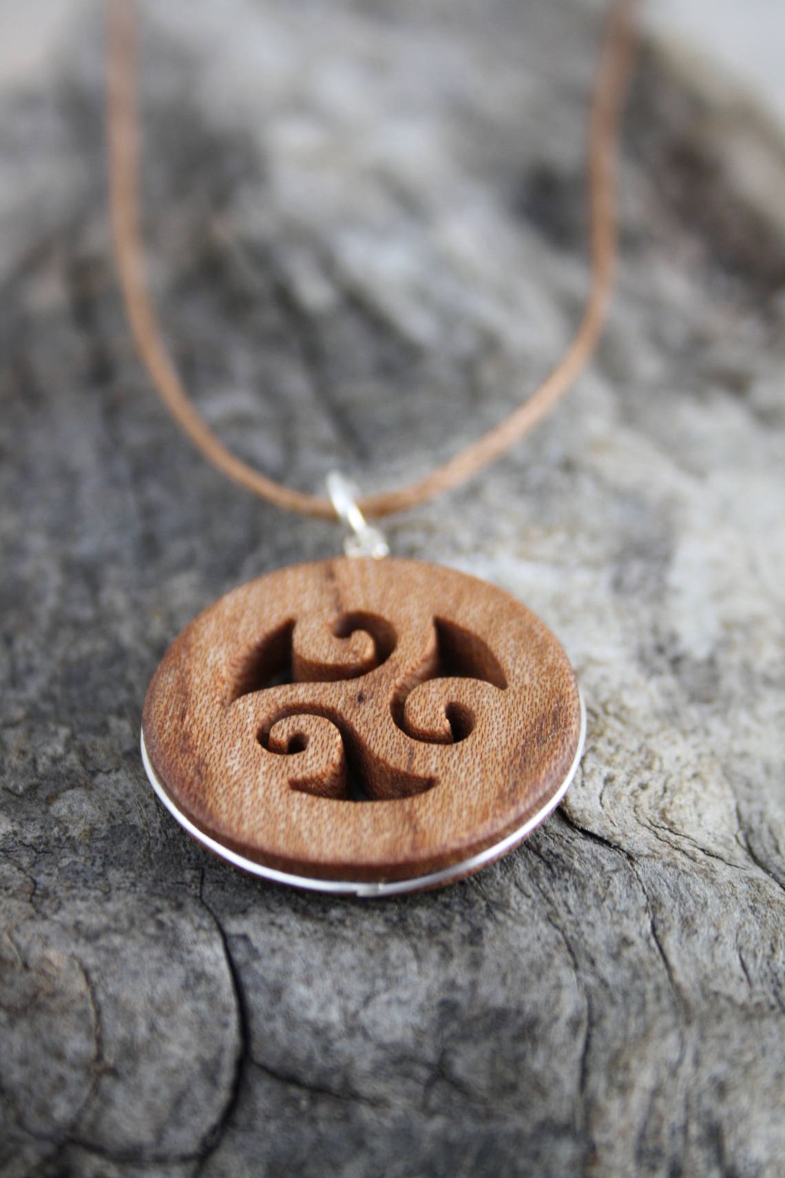 Irish Elm Triskelion Pendant Handcarved Triple Spiral Celtic | Etsy