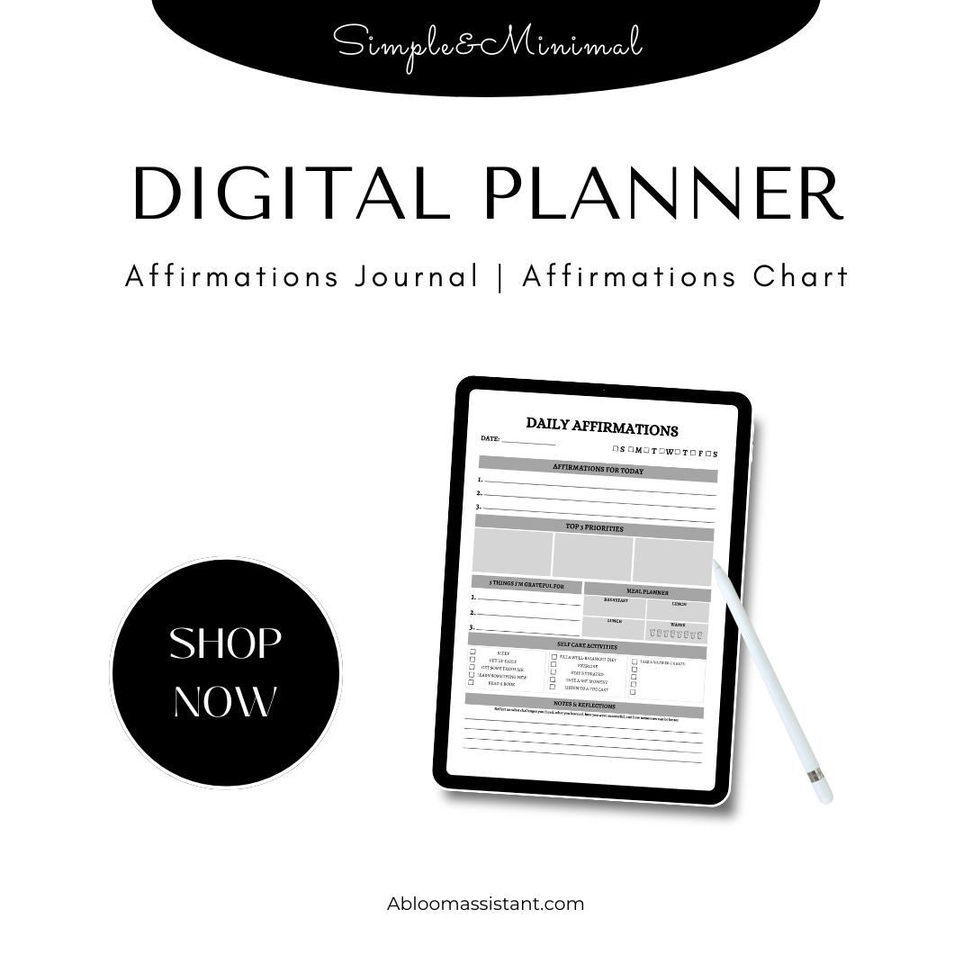 Affirmations Planner Positive Mindset Journal Self-care Organizer ...