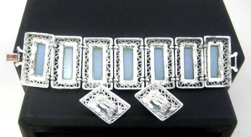 Vintage Chunky Bracelet Earrings Set Signed PAM Blue Thermoplastic ...