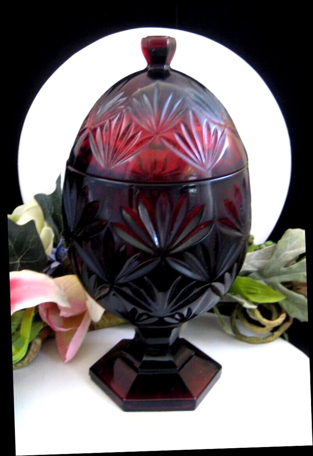 VTG Luminarc Durand Cristal D’arque Ruby Red Glass Egg Shape Candy Dish ...