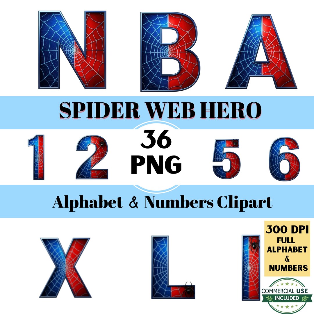 Spider Web Hero Alphabet Clipart, Red and Blue Font (36 PNG Bundle) - Etsy