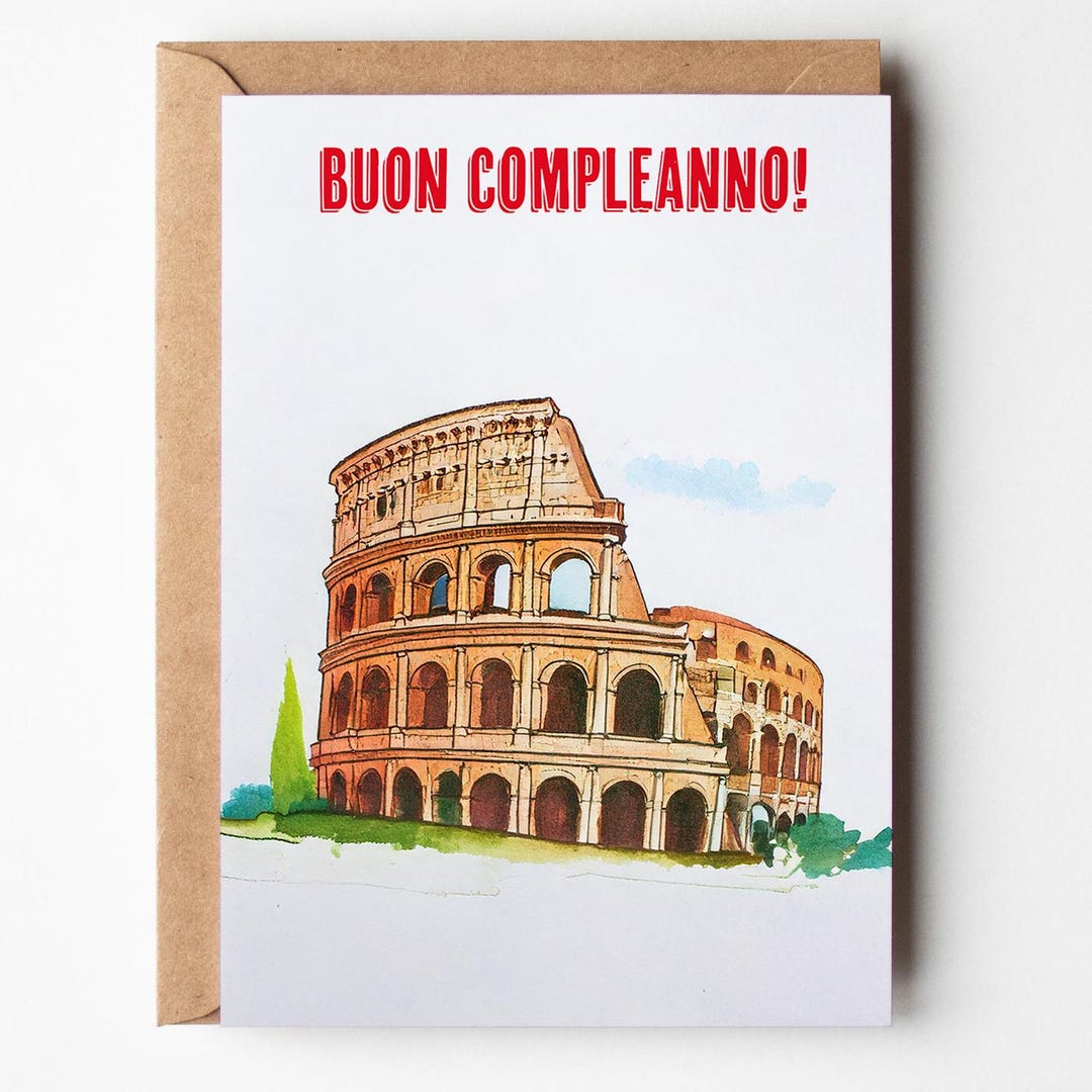Italian Happy Birthday Card | Buon Compleanno | Blank Inside + Envelope ...