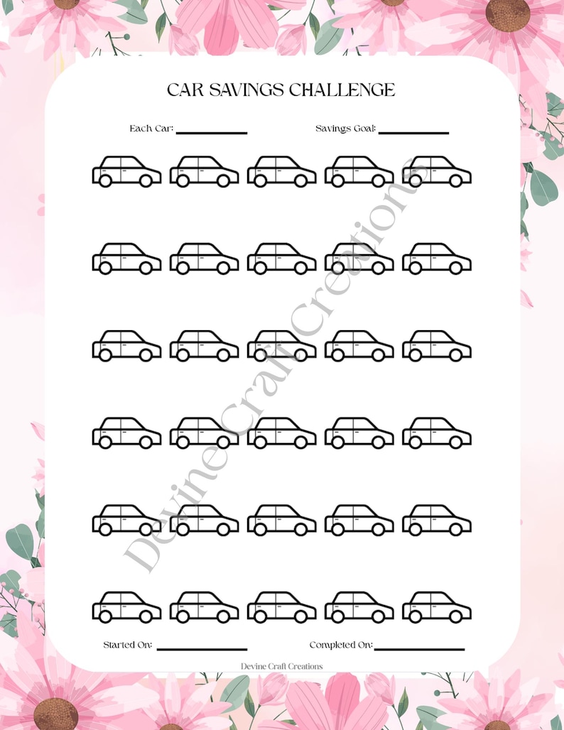 Car Savings Challenge | Printable Car Payment Funds | Savings Challenge ...