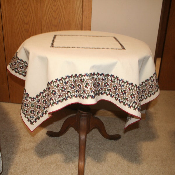 Cross Stitch Linen Tablecloth - Etsy