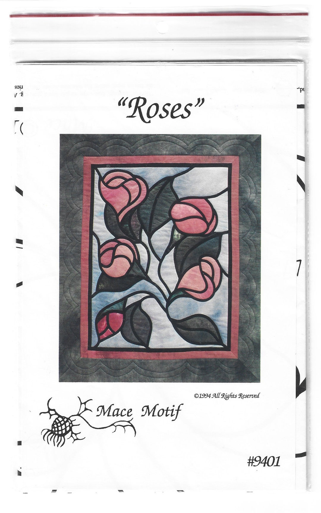 Quilt Pattern, Stained Glass, Roses, Mace Motif, Vintage 1994, No 9401 ...