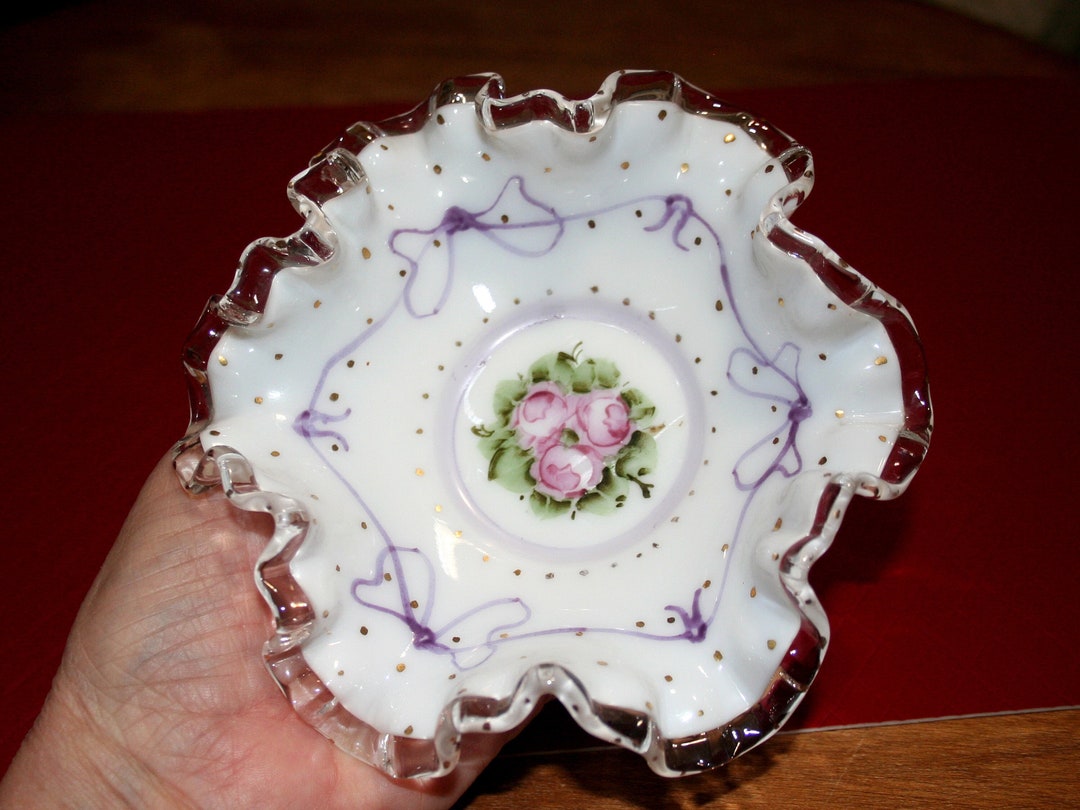 Charleton Rose, Fenton Glass, Ruffled Candy Dish, Silver Crest Bowl ...
