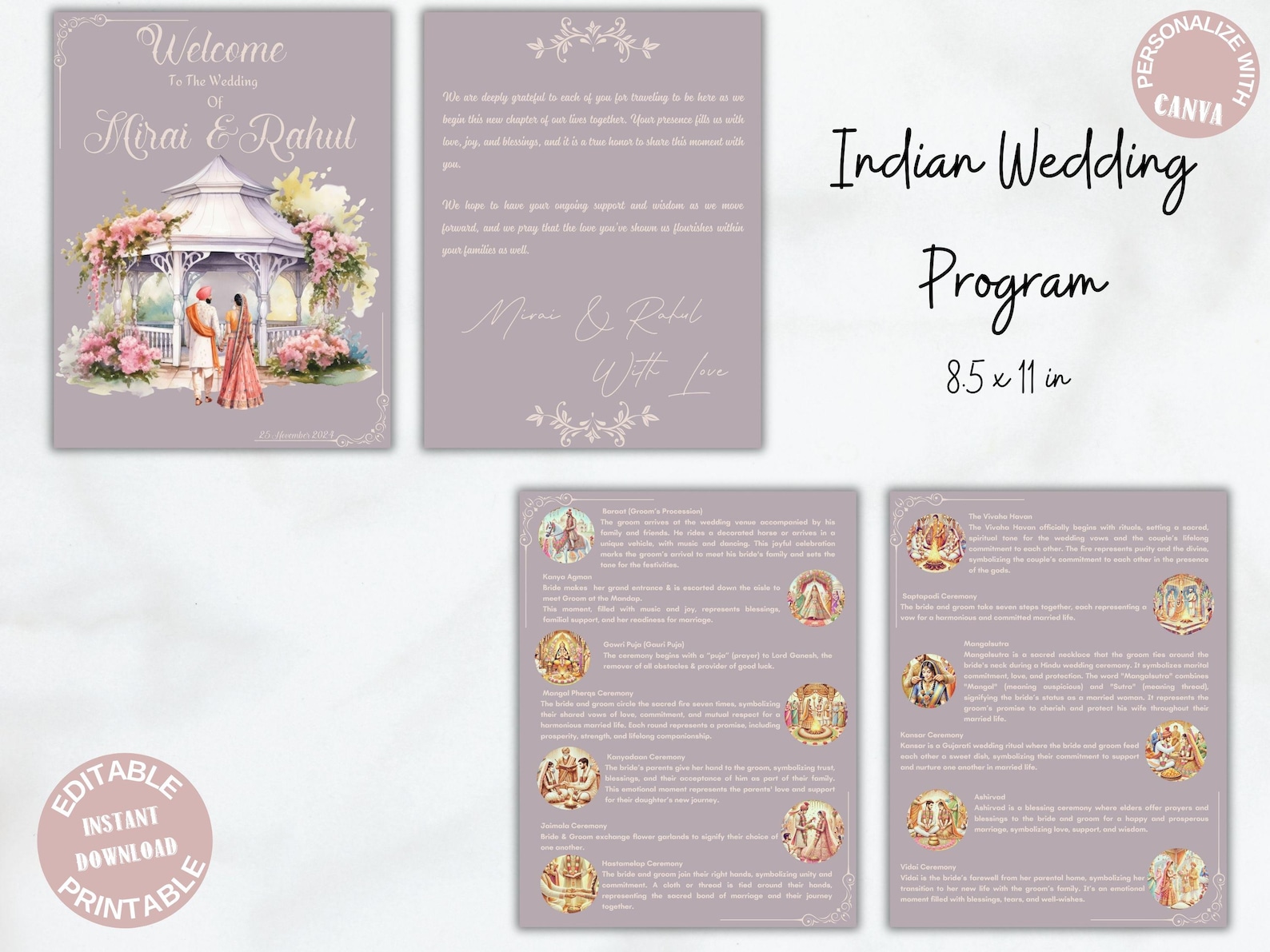 Indian Wedding Program Template | Editable Digital Design Traditional ...