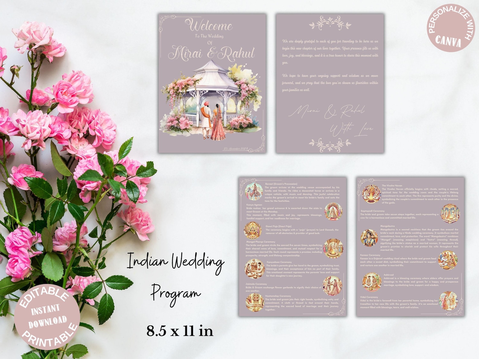 Indian Wedding Program Template | Editable Digital Design Traditional ...