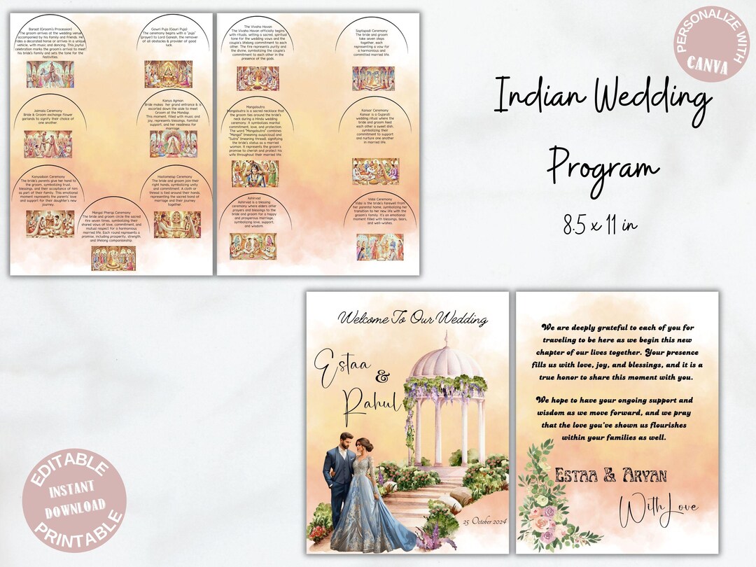 Gujarati and Hindu Wedding Program, Traditional Hindu Template ...