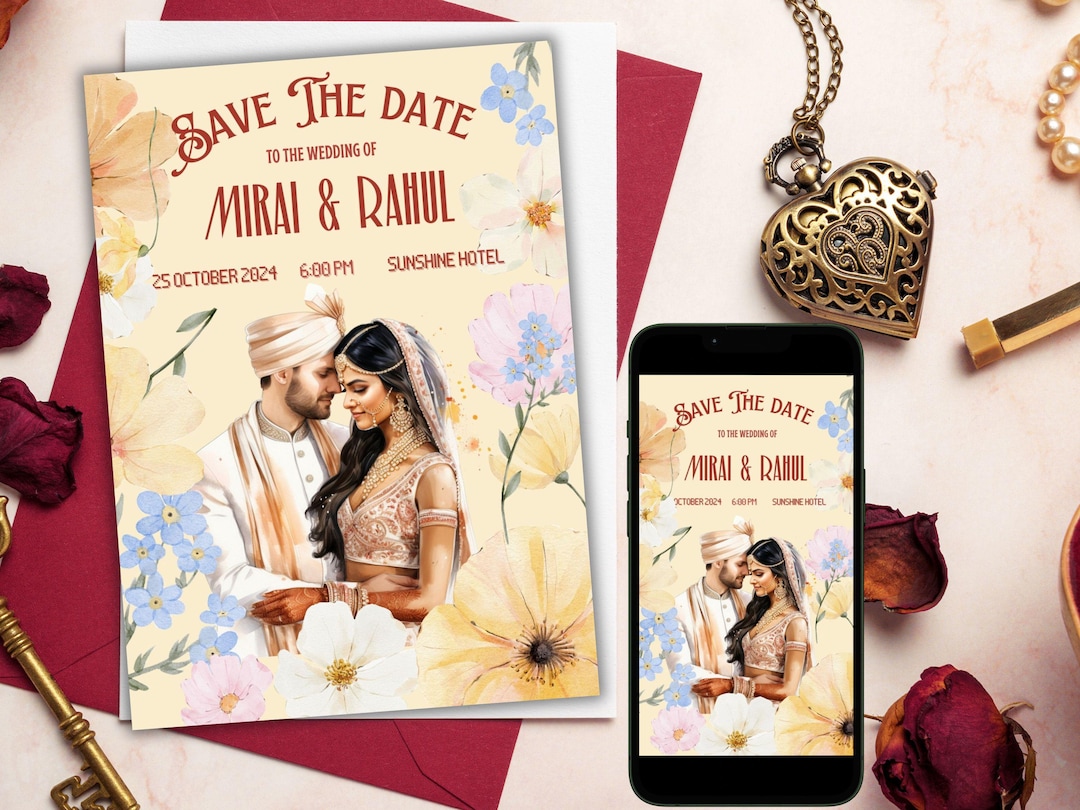 Indian Save the Date Template, Digital Hindu Wedding Save the Date, Indian Wedding Cards ...