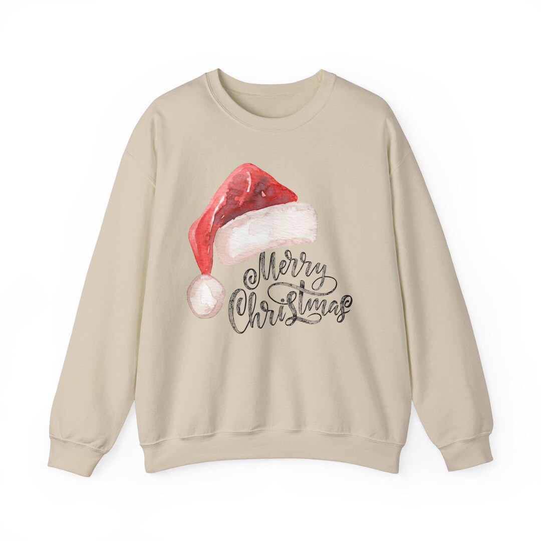 Vintage Santa Hat Merry Christmas Sweatshirt, Holiday Crewneck Jumper ...