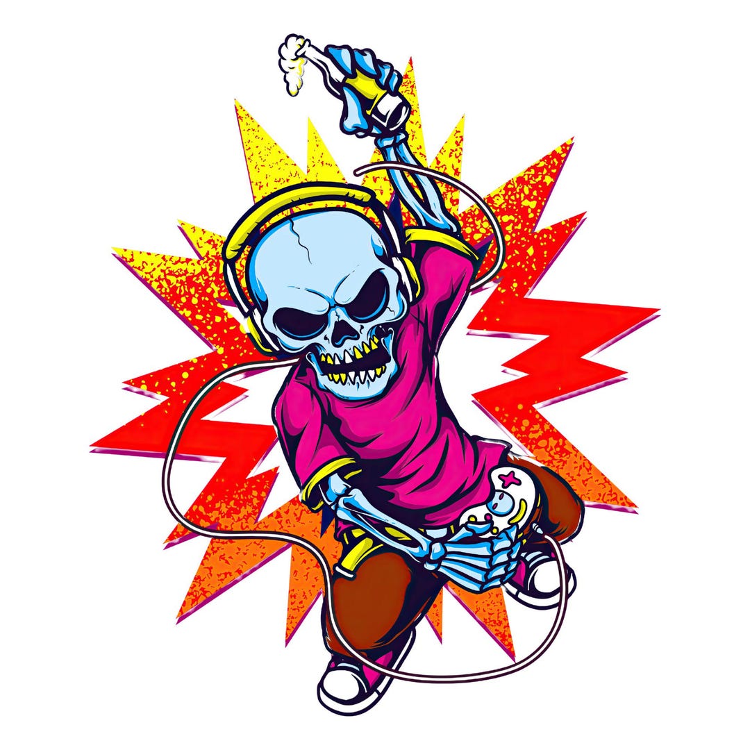 Electric Gamer Skeleton PNG | Cool Skull Gamer Art | High-res ...