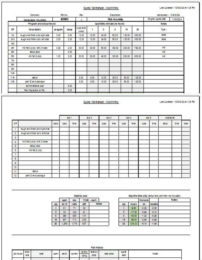 Machining Quote Worksheet – Customizable Spreadsheet by Industry ...