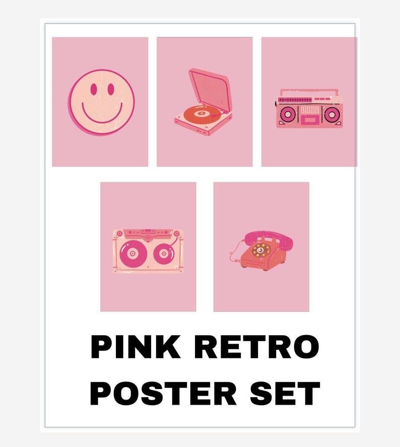 Pink Retro Poster Set - Etsy